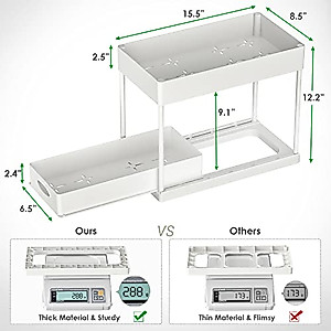 Appolab 2 Pack Under Sink Organizer, Sliding Cabinet Basket Organizer Drawers, Under Sink Organizers and Storage Bathroom Kitchen Cabinet Organizer with Hooks The Bottom Drawers Can Be Slid Out, White