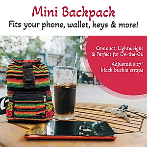 Mia Jewel Shop Mini Rasta Peruvian Tribal Print Striped Pattern Lightweight Drawstring Backpack Daypack - Handmade Bags Boho Accessories