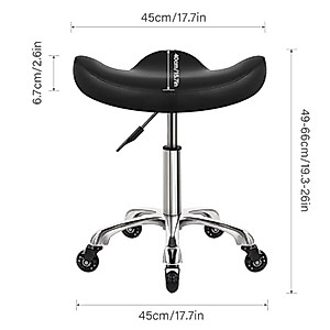 WKWKER Heavy Duty Rolling Stool with Wheels Hydraulic Swivel Adjustable Rolling Stool Ergonomic Thick Irregular Leather Seat Stool Chair for Kitchen Drafting Lab Office Salon Message Stool – Black