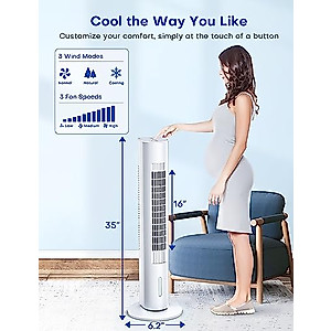 TEMEIKE 3-IN-1 Evaporative Air Cooler, 35'' Windowless Tower Air Conditioner Portable for Room with Remote, 60° Oscillation, 7H Timer Swamp Cooler, 4 Ice Packs, Evaporative Cooler for Home Bedroom