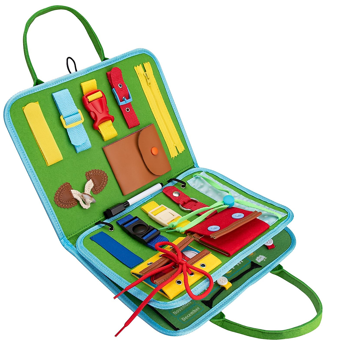 Ancistro Busy Board, Montessori Toys for 1 2 3 4 Years Old, Sensory Toys, Girls & Boys Preschool Toddler Activities Educational / Travel Toys for Fine Basic Dress Motor Skills