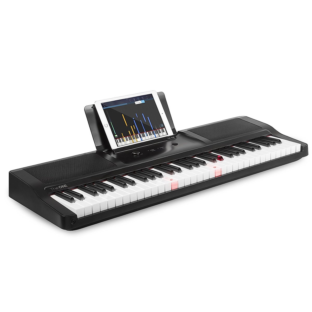 The ONE Light Keyboard and Piano Electronic MIDI Keyboard - Onyx Black with On Stage Double-X Keyboard Stand and Padded Keyboard Bench