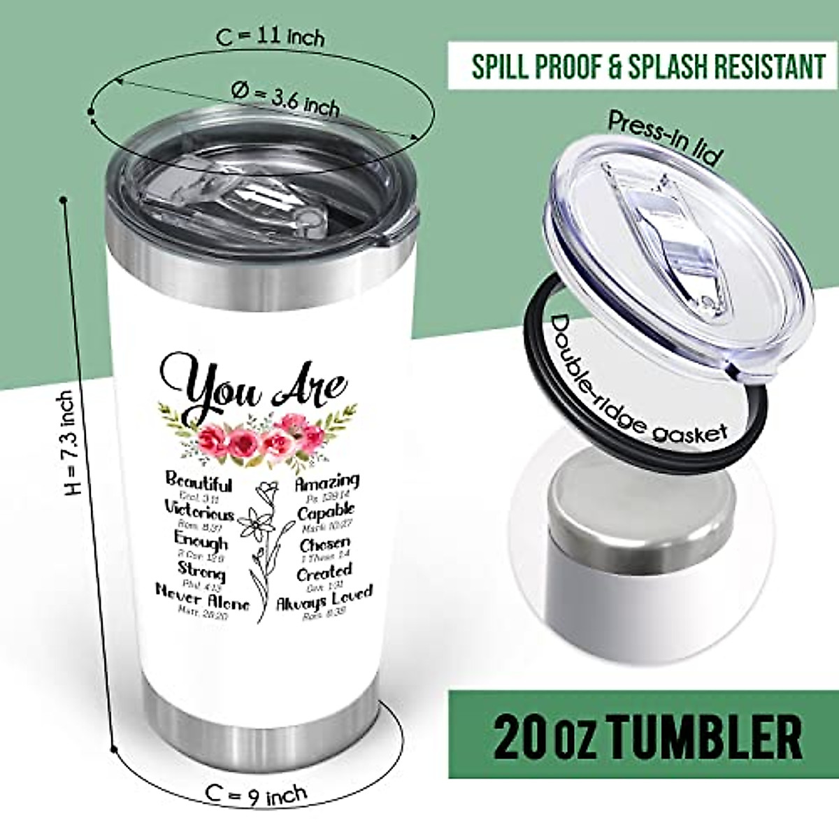 TEEZWONDER Christian Gifts For Women - Inspiration Religious Gifts Idea - Self Care, Thank You Gifts For Women - Birthday Gifts For Women, Mom, Friend, Sister - Jesus 20 Oz Stainless Steel Tumbler