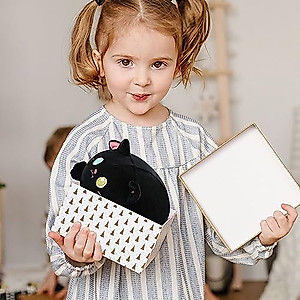 Black Cat Plush Pillow with Luminous Eyes, 10in Stuffed Animals Cute Black Kitten, Strip Soft Plushies Hugging Plush Squishy Pillow Toy Gifts for Kids Birthday Party Bedding Sleeping