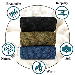 Time May Tell Mens and womens Merino Wool Hiking Cushioning Socks For Outdoor Wool-Socks-For-Men 3 Pack (Black/Green/Blue(3 Pairs) US Size 5~9
