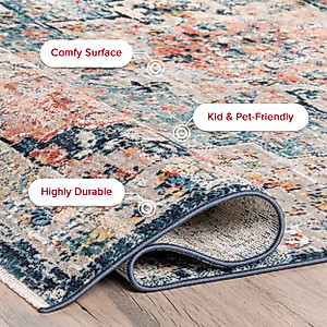 nuLOOM Sawyer Vintage Transitional Area Rug - 8 Square Area Rug Vintage Multi/Ivory Rugs for Living Room Bedroom Dining Room Kitchen