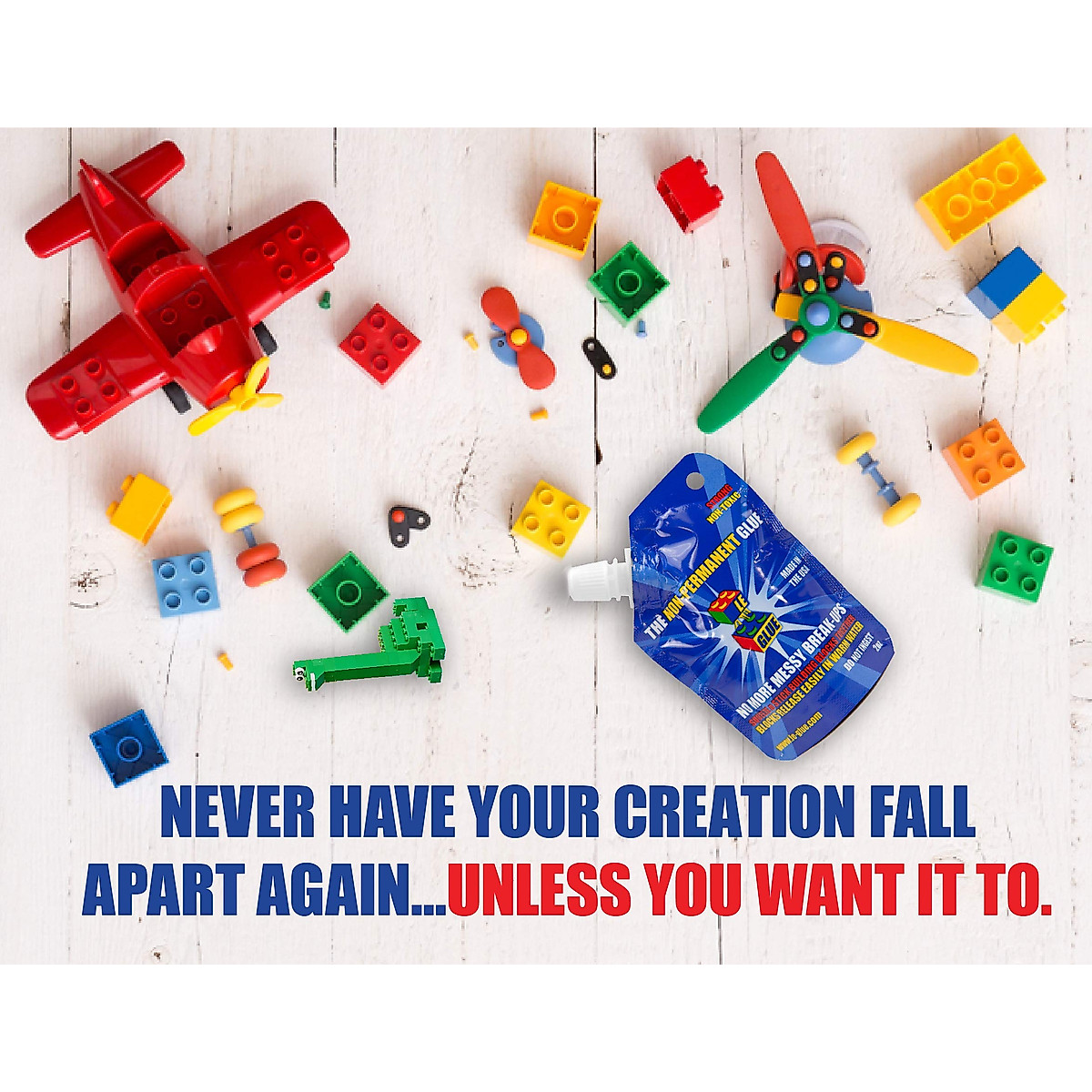 Le Glue Temporary Glue | Non-Permanent Clear Adhesive Glue for Plastic Building Blocks | No Messy Break-Ups | Non-Toxic Model Glue Formula | Seen on Shark Tank, Created for Kids, by a Kid