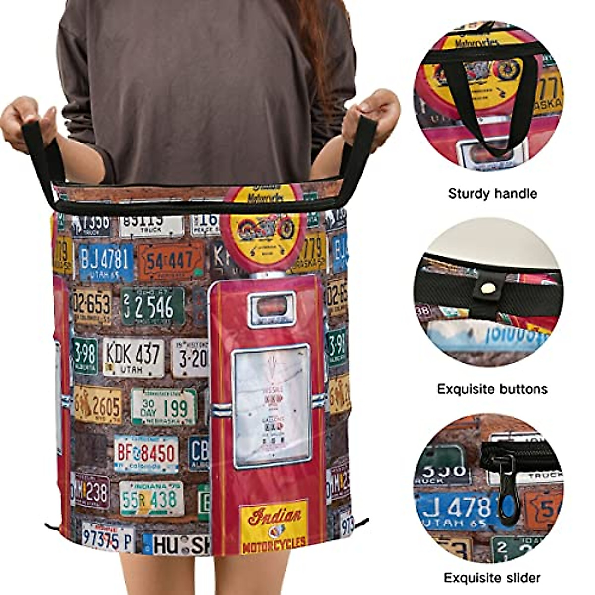 Old American License Pop Up Laundry Hamper Collapsible with Lid Dirty Clothes Hamper Laundry Basket Storage Baskets Organizer for Home, Laundry, Travel