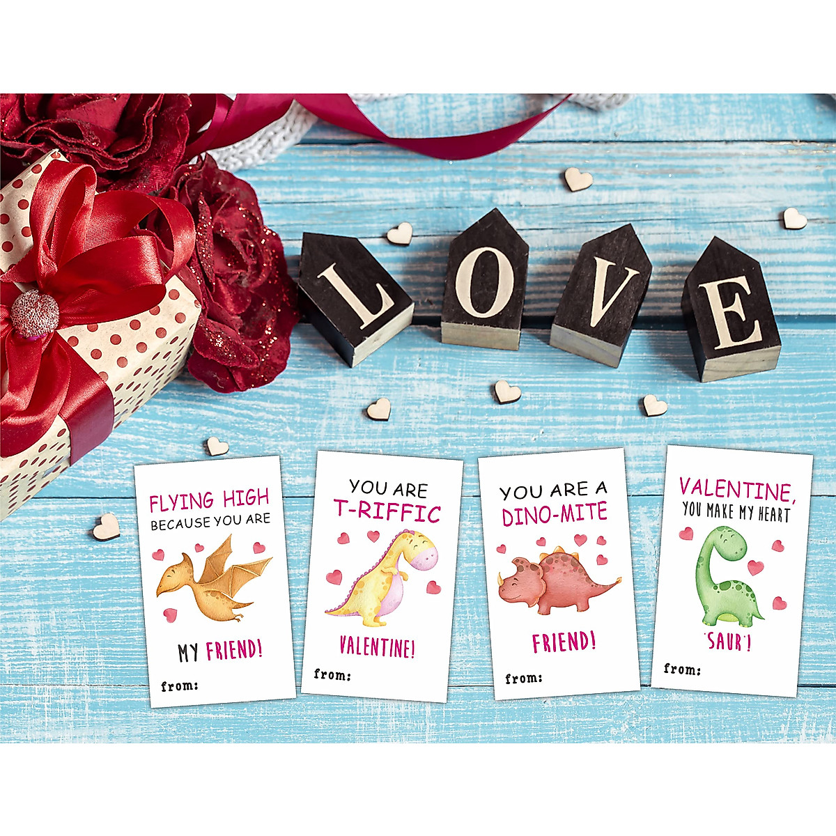 2.1" x 3.5" Valentine's Day Gift Wrap Self Adhesive Stickers | Dinosaur Theme Happy Valentine's Day Gift Wrapping Decorations and Supplies for Kids | 40 Gift Stickers-BGJ-002