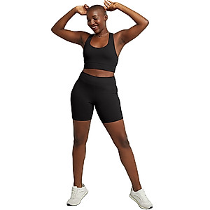 Hanes Comfortblend Women's Originals Bralette, Pullover Cotton Longline Bra with Moderate Support, Black, Small