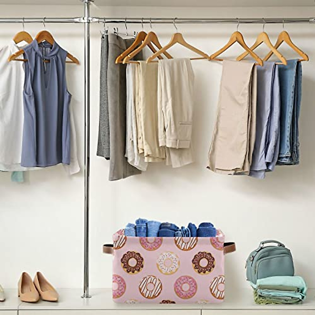 xigua Donut Storage Basket Storage Bin Organizer Basket, Foldable Rectangular Storage Box with Handles for Home Office