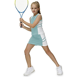 Girls Tennis Athletic Outfit Set Sports Color Block Casual Tank Top Golf Skirt Built in Shorts Light Green 6-7 Years