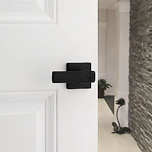 Kwikset Breton Keyed Entry Door Lever featuring SmartKey Security and Microban in Matte Black