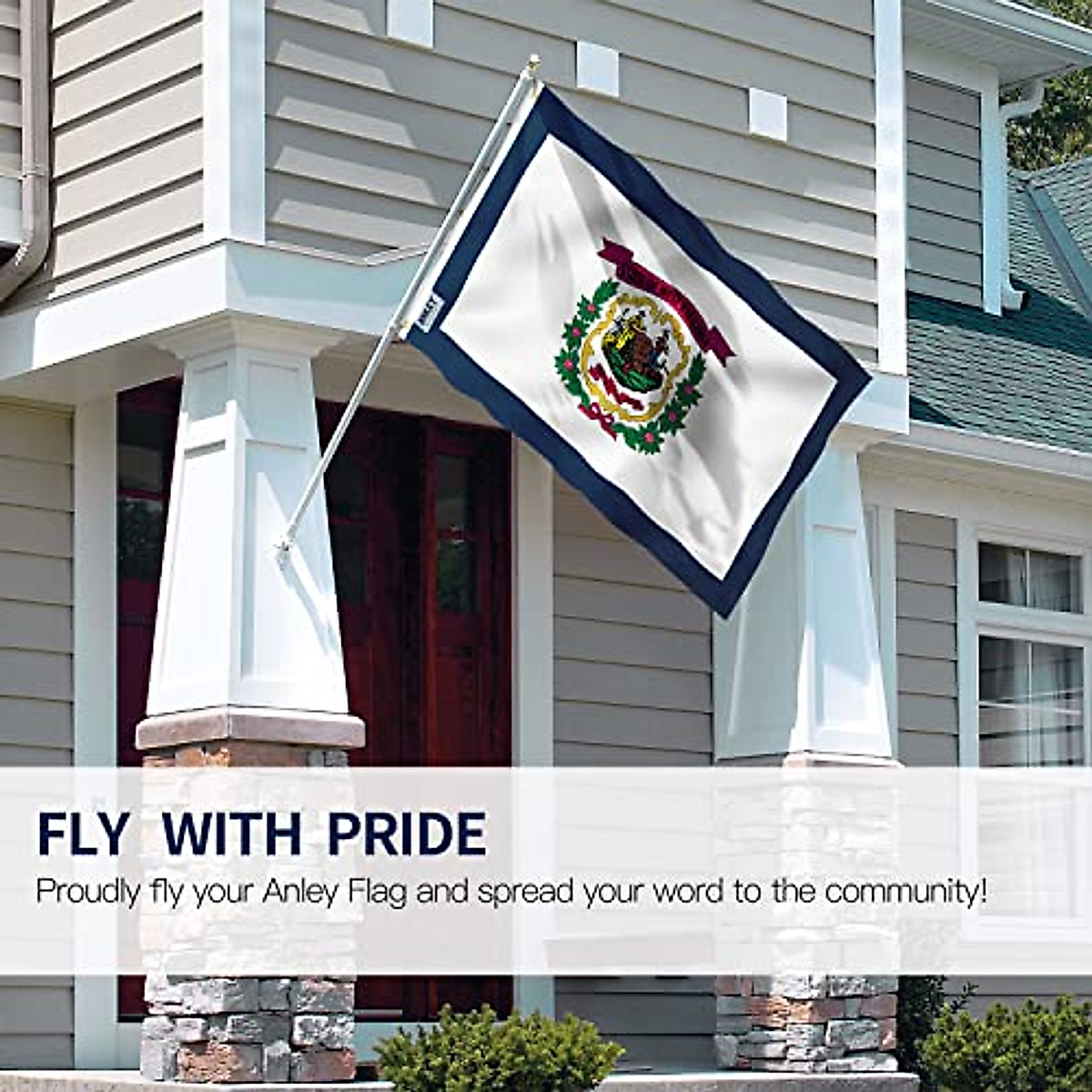 Anley Fly Breeze 3x5 Foot West Virginia State Flag - Vivid Color Fade Proof - Canvas Header Double Stitched - West Virginia WV Flags Polyester Brass Grommets 3 X 5 Ft