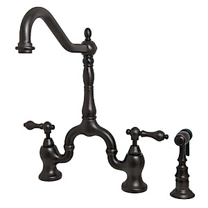 Kingston Brass KS7755TALBS Tudor Bridge Kitchen Faucet, Oil-Rubbed Bronze, 13.88 x 8.25 x 14.5