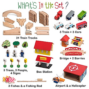 KipiPol Wooden Train Set - 69 Pieces Wooden Train Tracks & Trains for Kids, Toddler Boys and Girls 3,4,5 Years Old and Up– Premium Wood Construction Toys -Fits Thomas, Brio, IKEA, Melissa and Doug