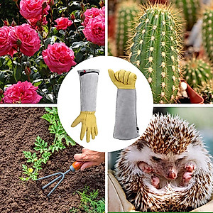 Supersfel Gardening Gloves for Women/Men, Rose Pruning Thorn-Proof Gloves Long Leather Garden Gloves with Adjustable Cuff, Ladies Light Protective Gloves for Yard & Outdoor Work