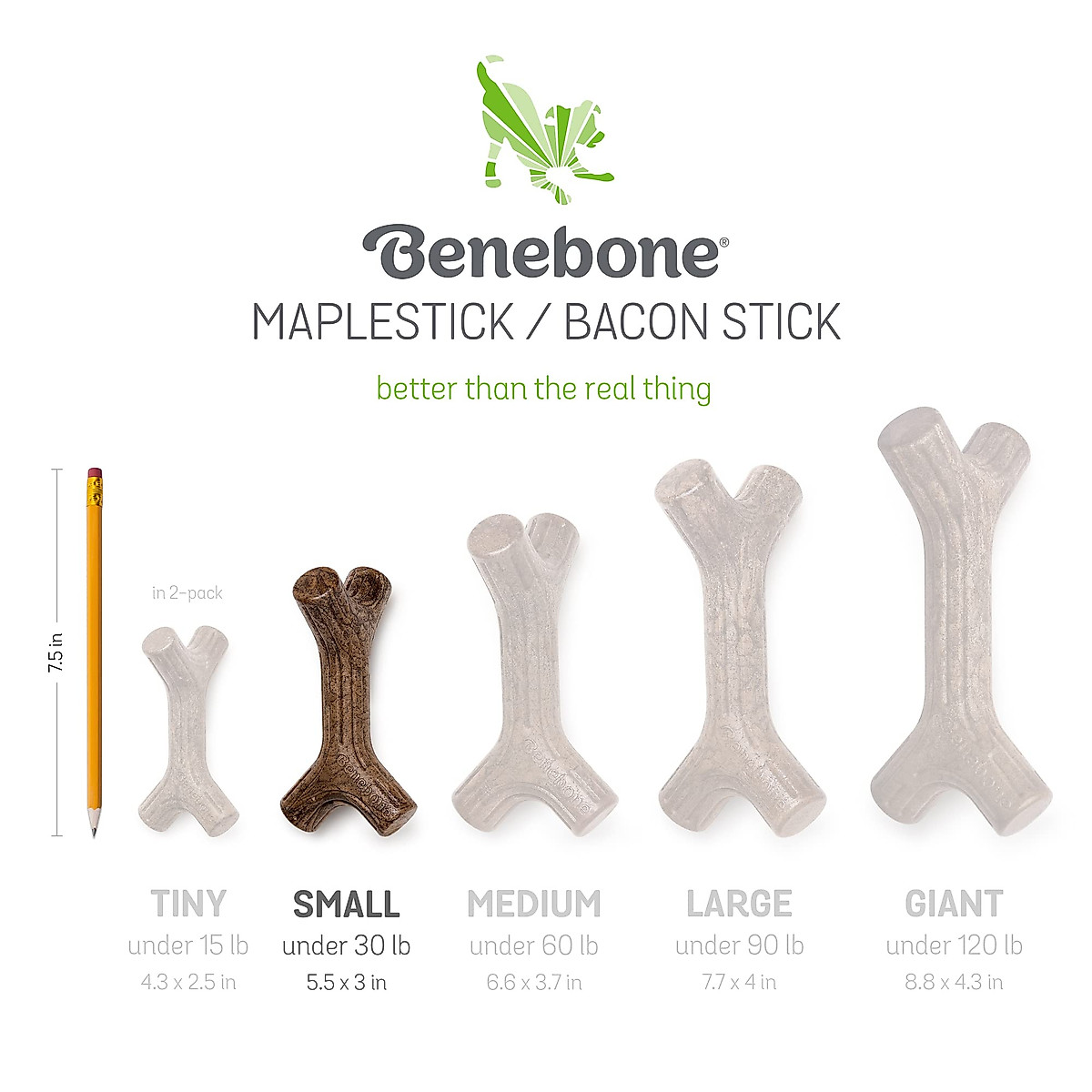 Benebone 2-Pack Maplestick/Zaggler Durable Dog Chew Toys, Real Maplewood, Real Bacon, Made in USA Small