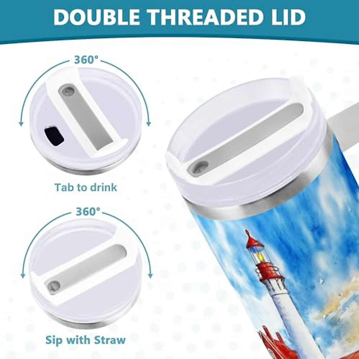 ODAWA Lighthouse Coffee Tumbler Reusable Insulated Water Bottle with Handle Travel Mug