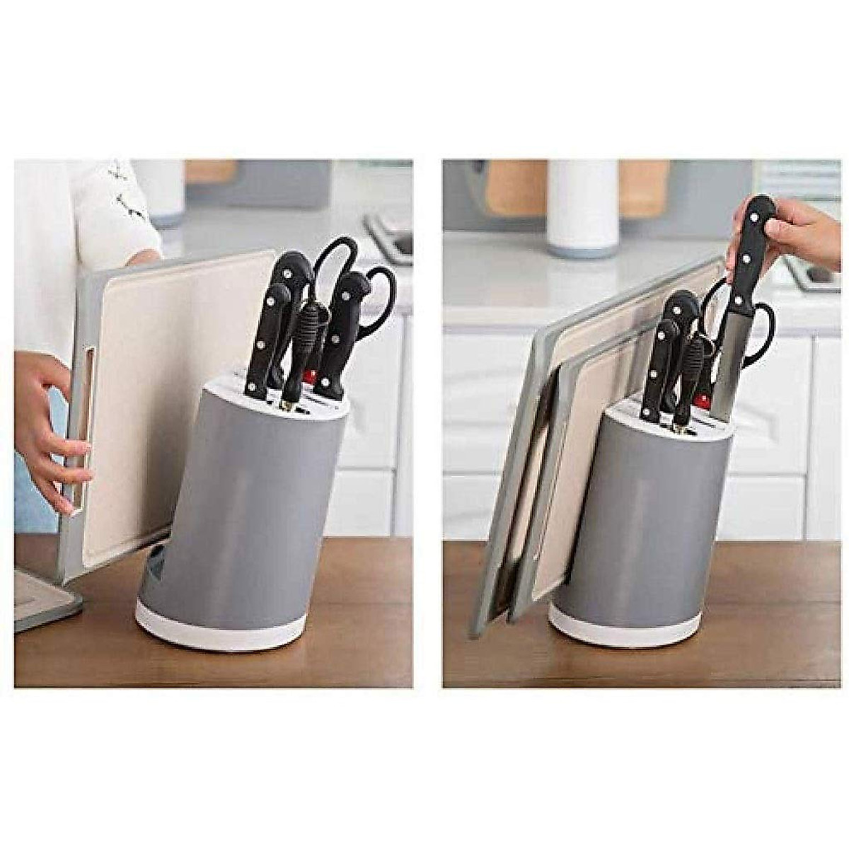 CUJUX Kitchen Utensil Holder Set with Knife Block without Knives, Large Kitchen Tools Flatware Holder Organized Utensil Drying Cylinder, White