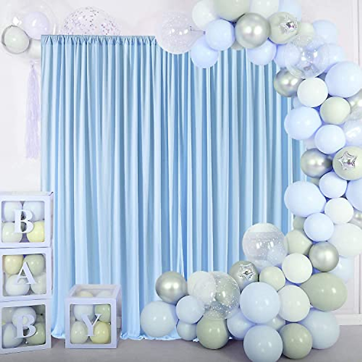 AK TRADING CO. 10 feet x 10 feet Polyester Backdrop Drapes Curtains Panels with Rod Pockets - Wedding Ceremony Party Home Window Decorations - Light Blue (DRAPE-5X10-LTBLUE)