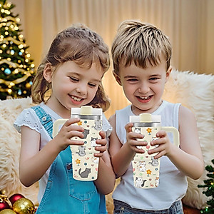 Cute Cat Gifts for Kids, Cat Tumbler with Handle and Straw for Kids 14 oz, Cat Lovers Gifts for Toddlers, Insulated Stainless Steel Cats Mug, Birthday Gifts for Girls Boys Daughter Son