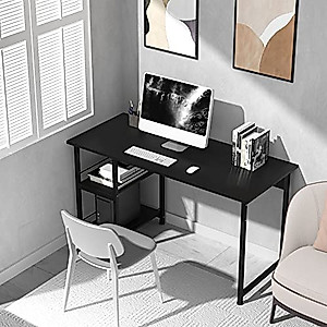 MASAKA B&W Office Home Desk with 2 Shelf for Writing Room, Large Operating Surface 55.2" Computer Desk with Sturdy Wooden Storage Shelf, Bookshelf Study Desk, Home Office Table for Living Room