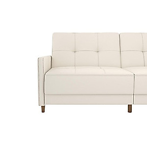 DHP Andora 76 Inch Futon Sofa Bed in Faux Leather, Modern Upholstered Couch Sleeper with Button Tufted Back and Seat, White