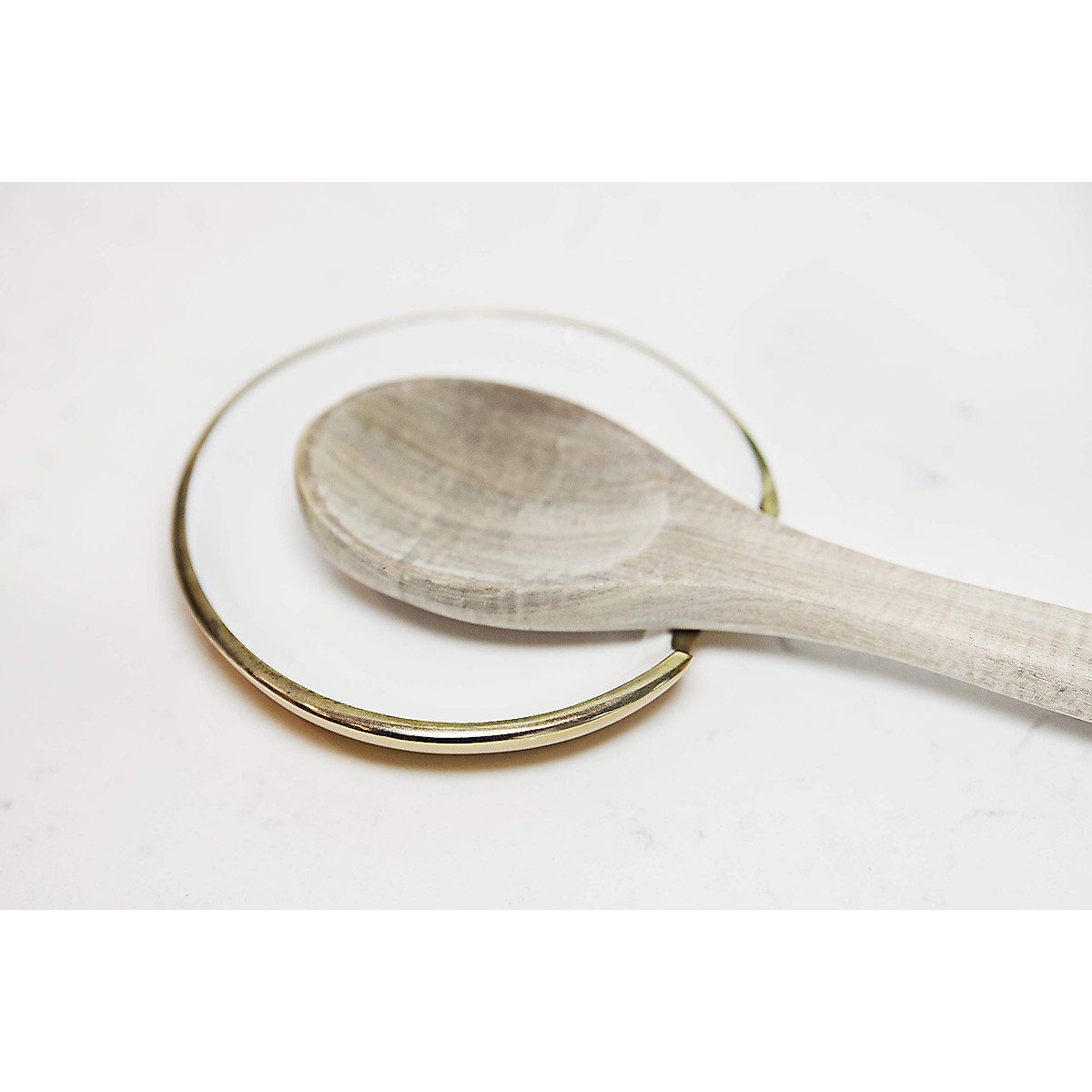 Alchemade White Spoon Rest - Stylish Brass And Enamel Aesthetic Cooking Spoon Holder In A Mid-century Style For Your Kitchen - Jewelry Trinket Holder For Your Bedroom Or Soap Dish For Your Bathroom