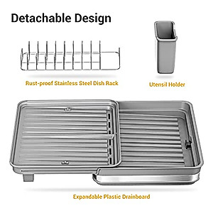 OROPY Dish Drying Rack Expandable Dish Rack, Large Dish Drainer with Utensil Holder, Stainless Steel Dish Drain for Kitchen Counter