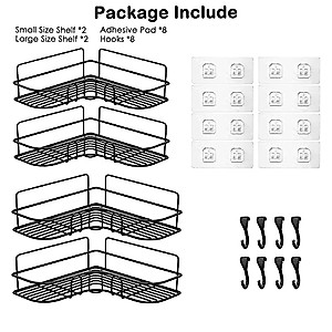 SlimmKISS Corner Shower Caddy Shelf Organizer, Adhesive Bathroom Basket with Movable Hooks, Shower Shelf Wall Mounted Organizer for Bathroom, Toilet, Kitchen and Dorm,4-Pack