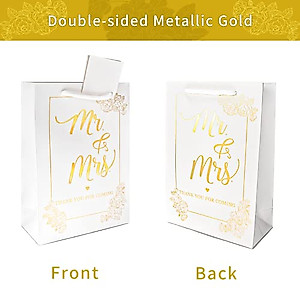 ECOHOLA Wedding Party Gift Bags with White Tissue Papers, 12 Pieces Metallic Gold Foil Fancy Wedding Gift bags for Wedding Bridal Shower, Bridesmaid Gift Bags, Groomsmen Gift Bags Party Proposal Bags with Tag, 8"X5.5"X2.5"