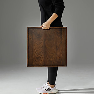 KINGCRAFT 19 x 19 Inches Black Walnut Large Ottoman Tray Wooden Table Tray Square Solid Serving Tray with Handles Platter Decorative Tray for Oversized Ottoman Home Breakfast in Bed Tea Coffee