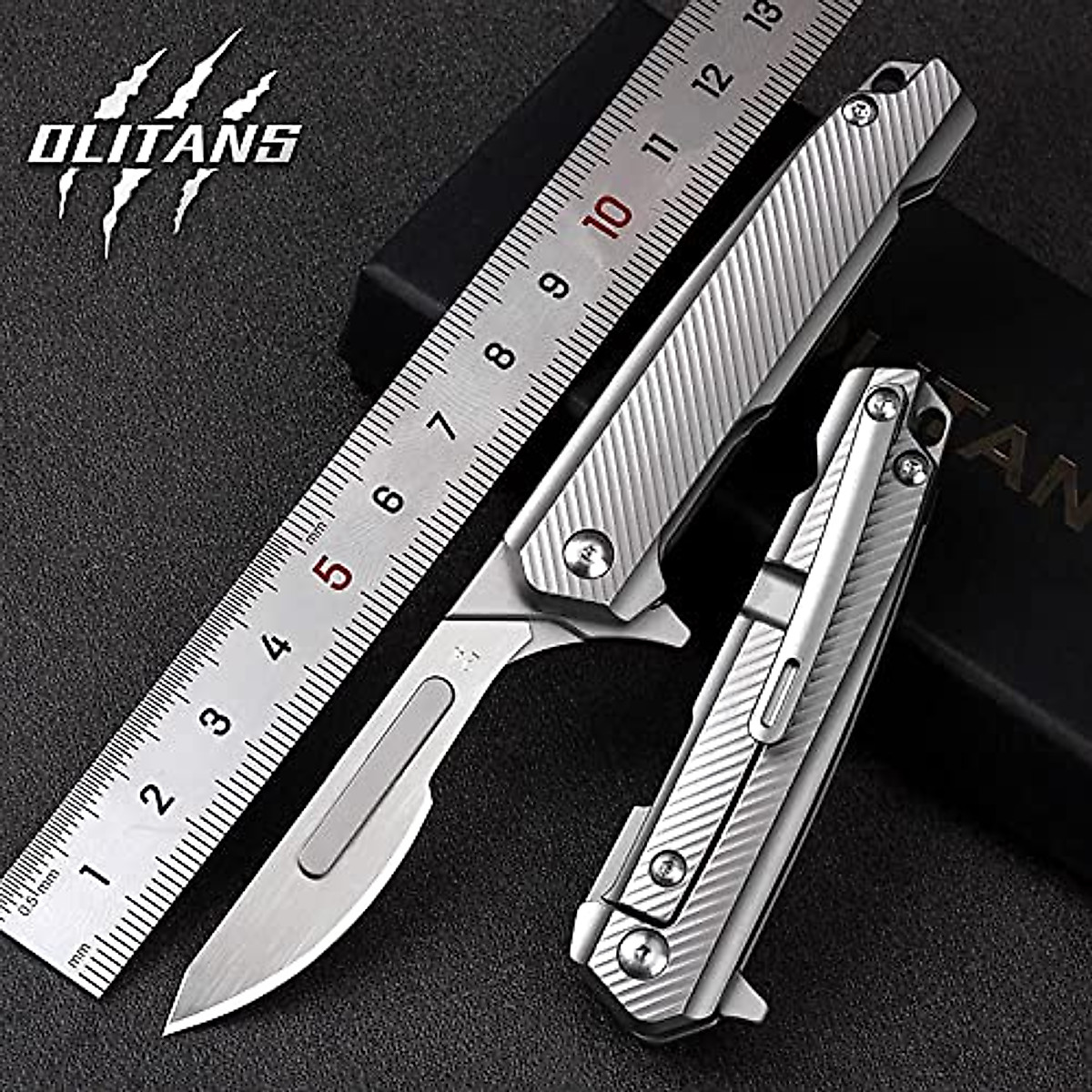 OLITANS AL-T011 Folding Scalpel CNC Titanium Handle Mini Folding Knife #24 Replaceable Blades Pocket Knife Box Open Tools