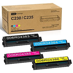 C230/C235 Black, Cyan, Magenta, Yellow High Capacity Toner Cartridge (4-Pack) - Replacement for Xerox C230 C235 Printer - 006R04383 006R04384 006R04385 006R04386