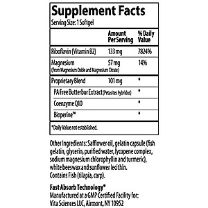 Vita Sciences Migravent: A Comprehensive Supplement with Riboflavin, Magnesium, Coenzyme Q10, PA-Free Butterbur, and Proprietary Blend for Optimal Cranial Comfort, Health, and Defense. Migraine