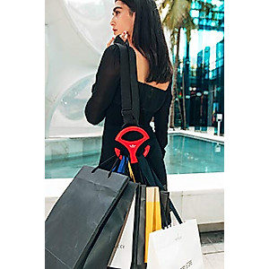 Combigrip Red Grocery Bag Handle Shopping Bag Carrier holds up to 300lbs Hands Free Concept Including Shoulder Strap For Safe Carrying with Dual Hooks and Comfortable Grip