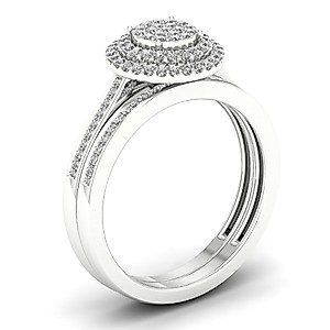 DZON Sterling Silver 1/3ct TDW Diamond Cluster BridalSet for Women(I-J, I2)