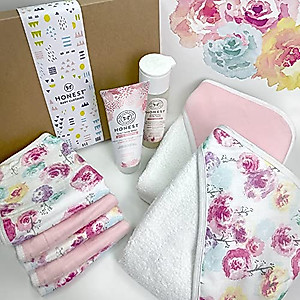 HonestBaby Unisex Baby 9-Piece Organic Cotton Bath Gift Set with Wash and Lotion, Rose Blossom/Almond, One Size