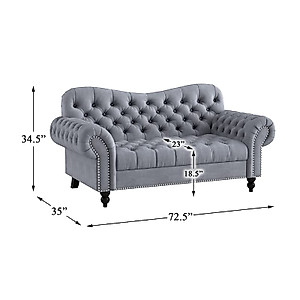 Lexicon Rosalie 72.5" Velvet Loveseat with Nailhead in Dark Gray