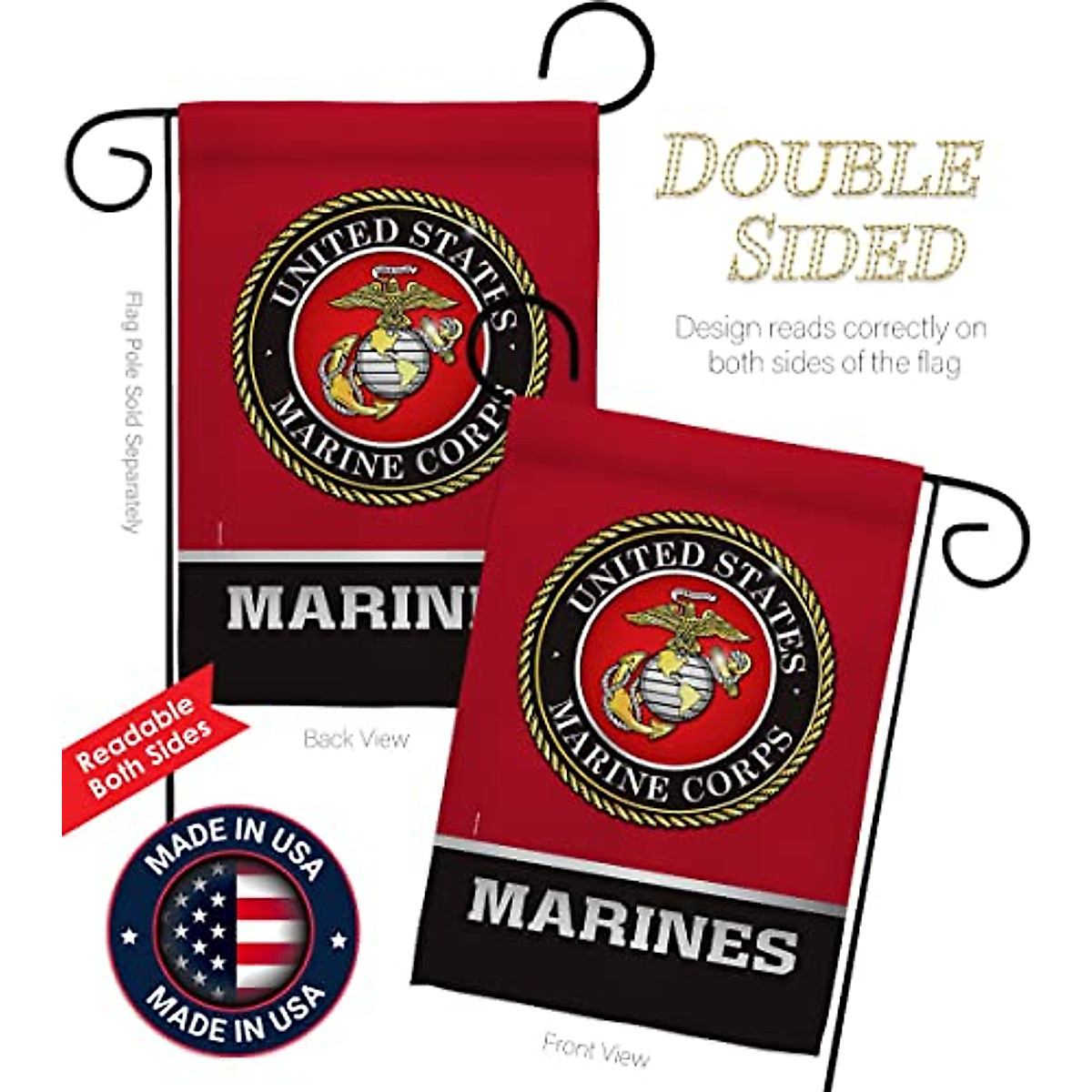 US MILITARY United State Garden Flag Armed Forces Marine Corps USMC Semper Fi American Military Veteran Retire Official House Decoration Banner Small Yard Gift Double-Sided, Made in USA