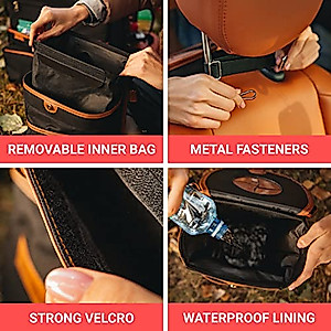 Owleys Car Trash Can Garbage Bag Trash Bin Collapsible Lid Hanging Trashcan Cute Automotive Waste Basket Leakproof Trash Cans Portable Black Brown Tan