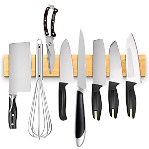 Ninonly 16 Inch Magnetic Knife Strip, Bamboo Wood Powerful Magnetic Knife Holder for Wall, Wall Mounted Bamboo Kitchen Knife Bar Rack for Home Kitchen Utensil & Tool Holder