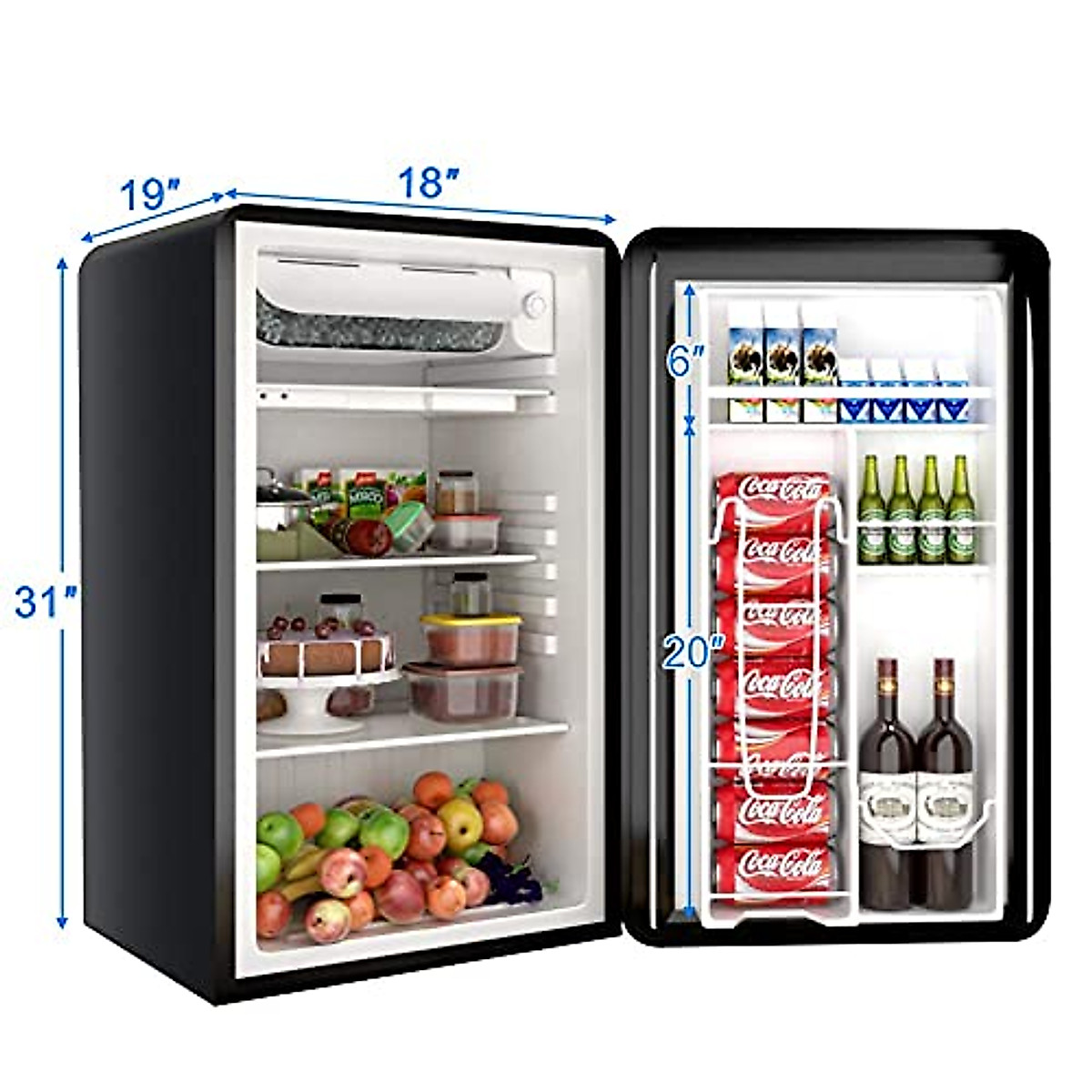 HOMGX, Black 3.2 CU.FT Compact Refrigerator, Mini Fridge with Single Reversible Door, Small Cooler with Removable Tempered Glass Shelves for Apartment, Office and Dorm, White