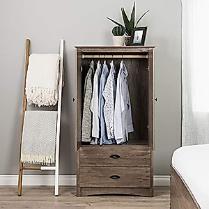 Prepac Salt Spring Rustic Wardrobe Closet with Drawers and 2 Doors, Farmhouse Armoire Portable Closet 22" D x 31.5" W x 58.75" H, Drifted Gray, DDC-3359-K