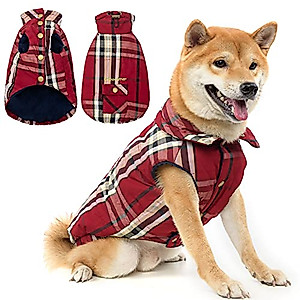 EXPAWLORER Warm Dog Coat - Cold Weather Windproof Dog Fleece Coat for Winter, British Style Plaid Dog Jacket Cloth for Small Medium Large Dogs