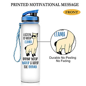 LEADO 32oz 1Liter Motivational Tracking Water Bottle with Times to Drink - Listen to Your Llama, Llama Gifts - Funny Mothers Day, Birthday Gifts for Women, Sister, Daughter, Coworker, Her