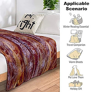 3D Funny Realistic Food Fried Bacon Flannel Fleece Throw Blankets 50"X40" Soft Cozy Fluffy Winter Fall Blanket Cozy Soft Fuzzy Plush Home Decor for Couch Bed Sofa Living Room Bedroom
