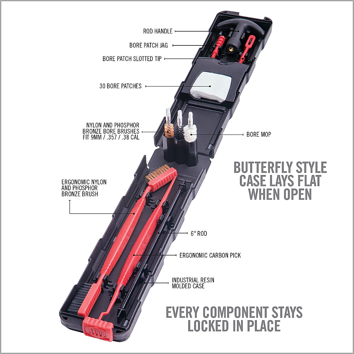 Real Avid 9mm Cleaning Kit for 9mm .357 & .38 Caliber Gun Cleaning | Complete Glock Cleaning Kit & Pistol Cleaning Kit with Bore Brush, Jag, Bore Mop, Cleaning Rod & Gun Cleaning Patches,Charcoal