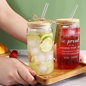 Topphopy 16 Sets Employee Appreciation Gifts Christmas Thank You Gifts for Staff Coworker 16 oz Can Shaped Beer Glass with Lids Straws Brushes Gift Boxes Team Drinking Glass Cups (16oz, gratitude)